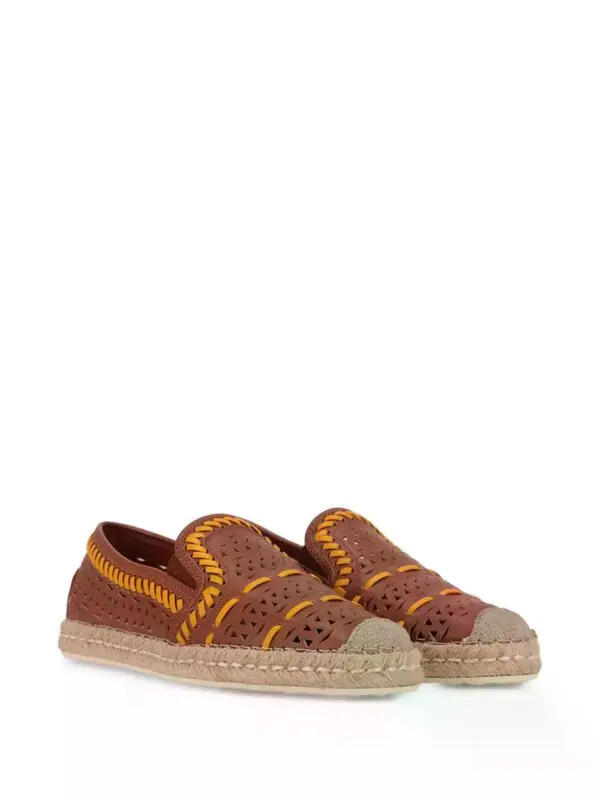 TOD'S Perforated Whipstitch Loafers - Brown