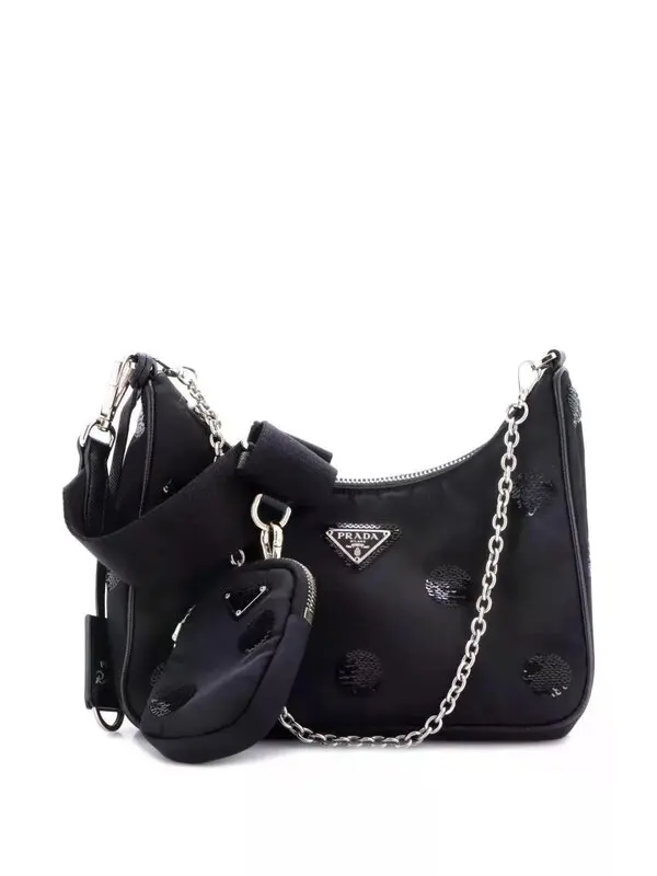 Prada Re-edition 2005 Sequin Embellished Shoulder Bag - Black