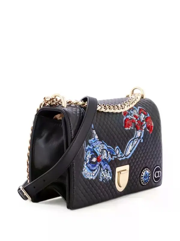 Dior Diorama Flap Bag Patch Embellished Leather Medium Shoulder Bag