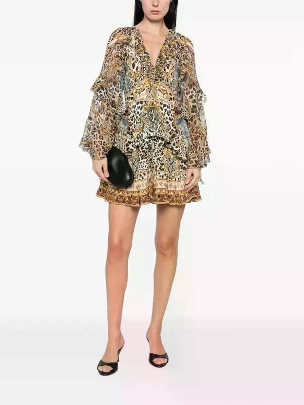 Camilla Ruffled Silk Mini Dress - Brown
