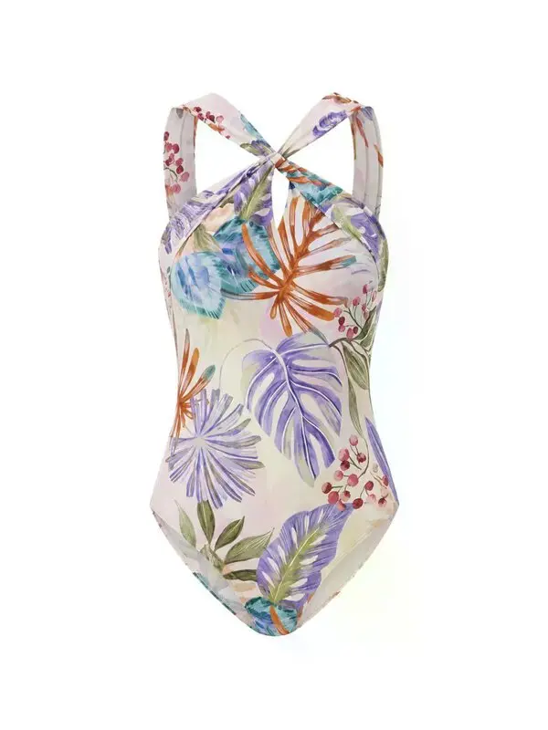 GOTTEX Floral-print Halterneck Swimsuit - Neutrals