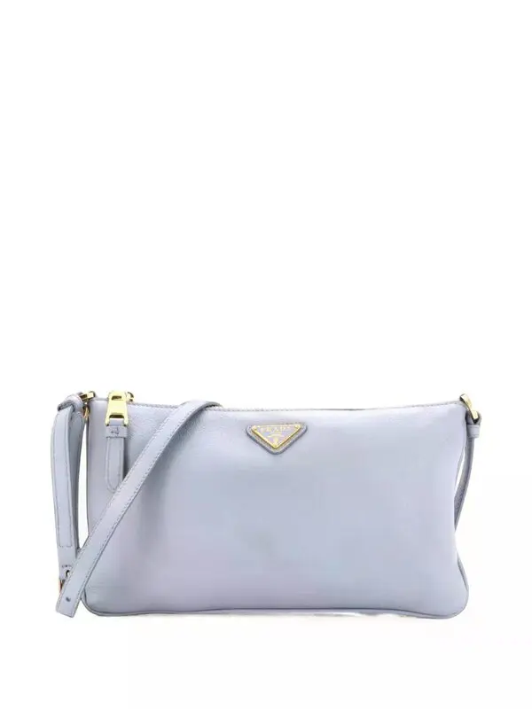 Prada Flat Zip Vitello Daino Mini Crossbody Bag - Blue
