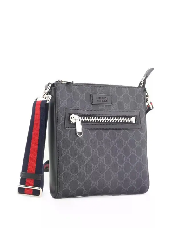 Gucci Web Strap Front Zip Messenger Bag Gg Coated Canvas Small Crossbody Bag - Black