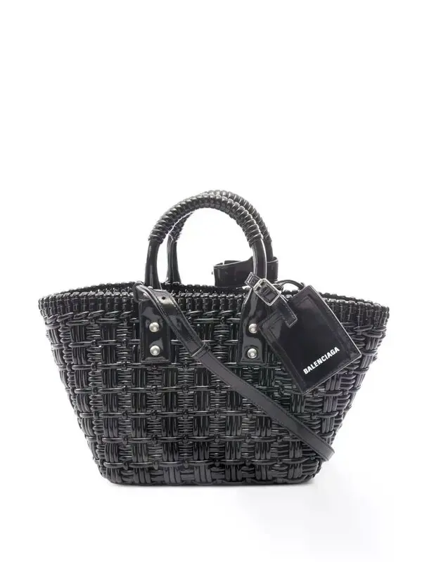 Balenciaga Woven Bistro Basket Tote Bag - Black