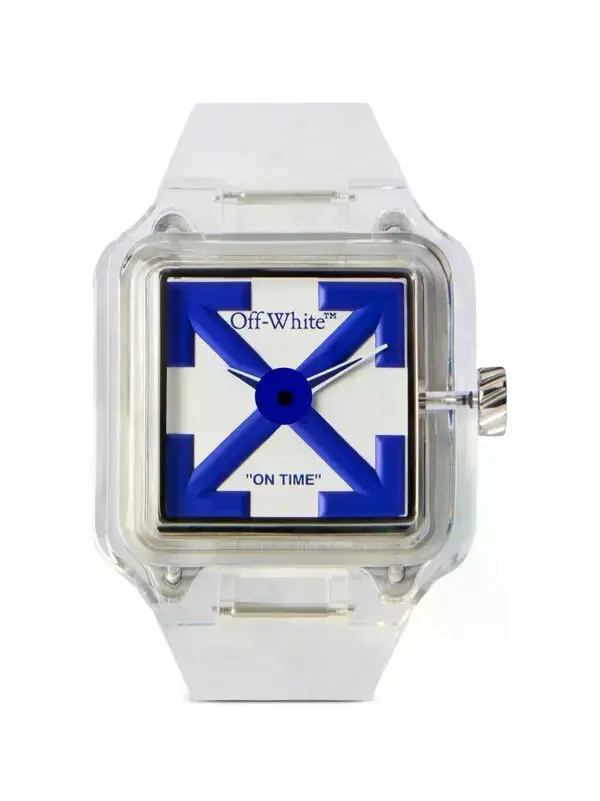 Off-White Proto 01 Transparent Watch With Blue Arrow Dial - White