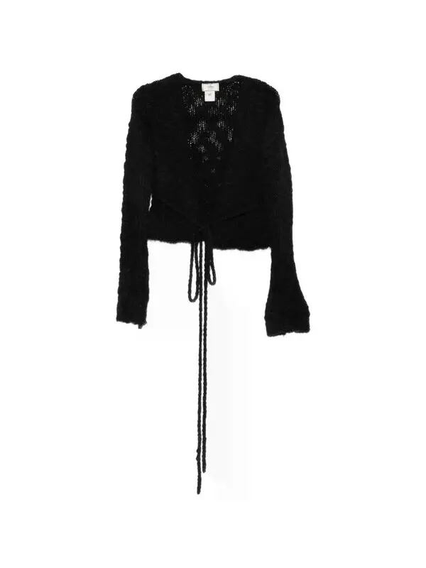 Fendi 1990s Textured Knit Tie-front Cardigan - Black