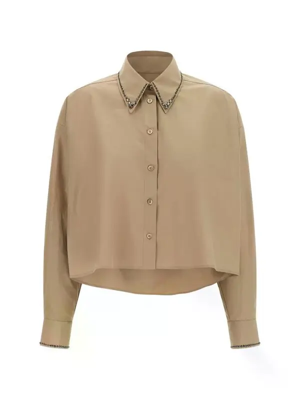 Fabiana Filippi Jewel-embroidered Cropped Shirt - Brown