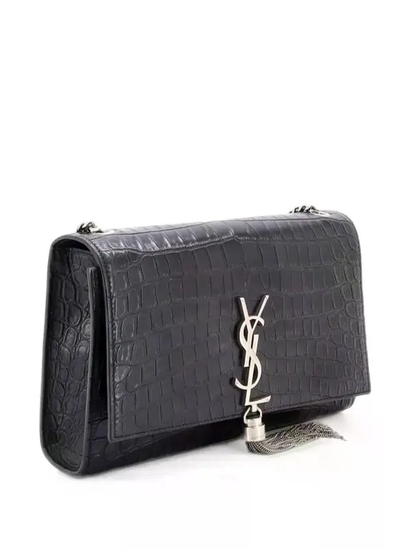 Saint Laurent Classic Monogram Tassel Crocodile Embossed Leather Medium Crossbody Bag - Black