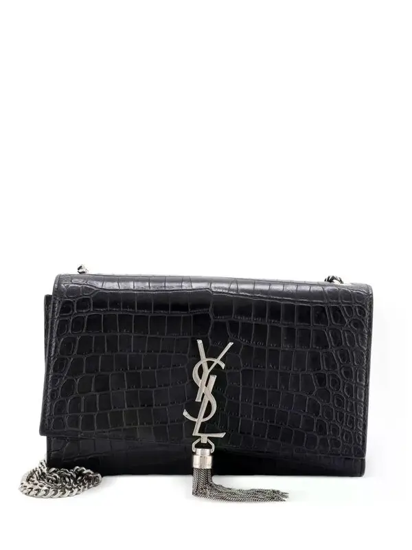 Saint Laurent Embossed Monogram Crossbody Bag - Black