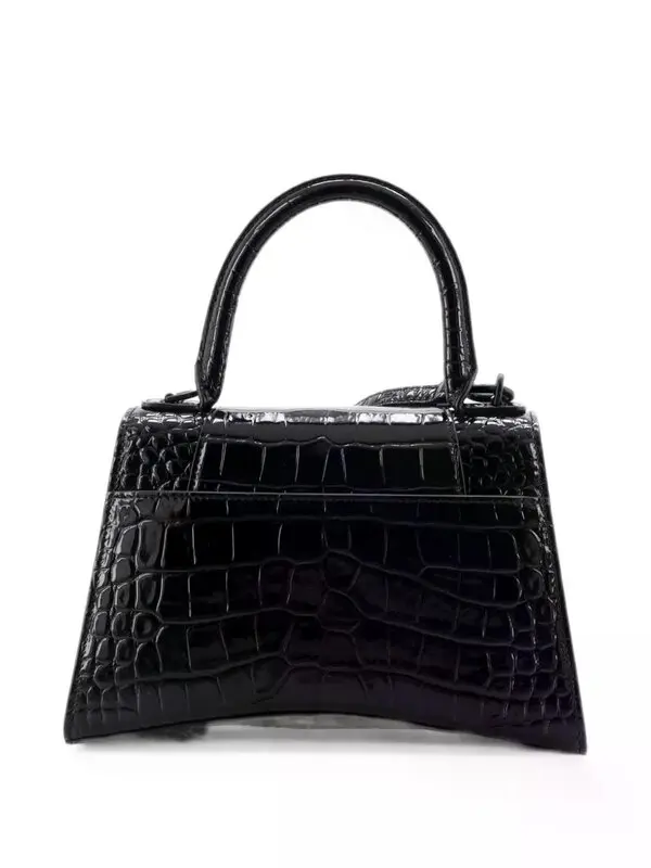 Balenciaga Hourglass Top Handle Bag Crocodile Embossed Leather Small Crossbody Bag - Black