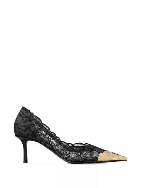 JIMMY CHOO Faiz 65 And Vintage-gold Lace Pumps With Metal-lace Detail - Black