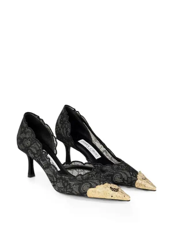 JIMMY CHOO Lace Pumps With Gold Metal Detail - Black