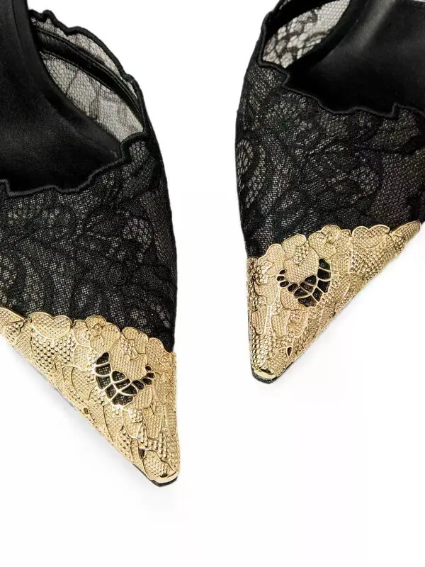 JIMMY CHOO Lace Pumps With Gold Metal Detail - Black