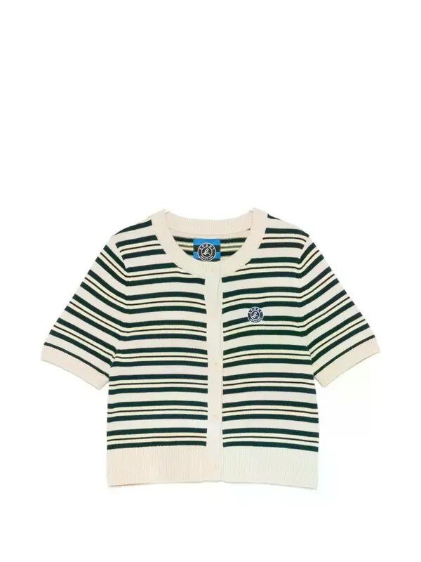 AGNES B. Striped Short-sleeve Top - Neutrals