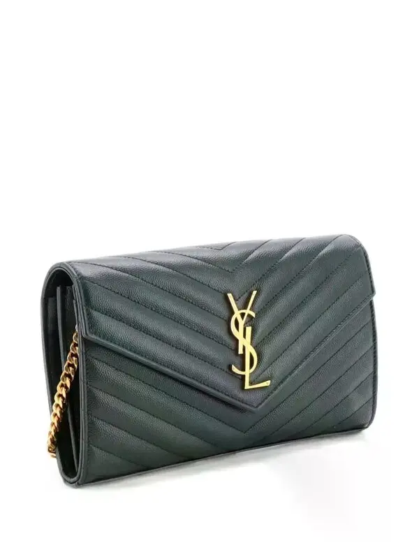 Saint Laurent Classic Monogram Wallet On Chain Matelasse Chevron Leather Medium Crossbody Bag - Green