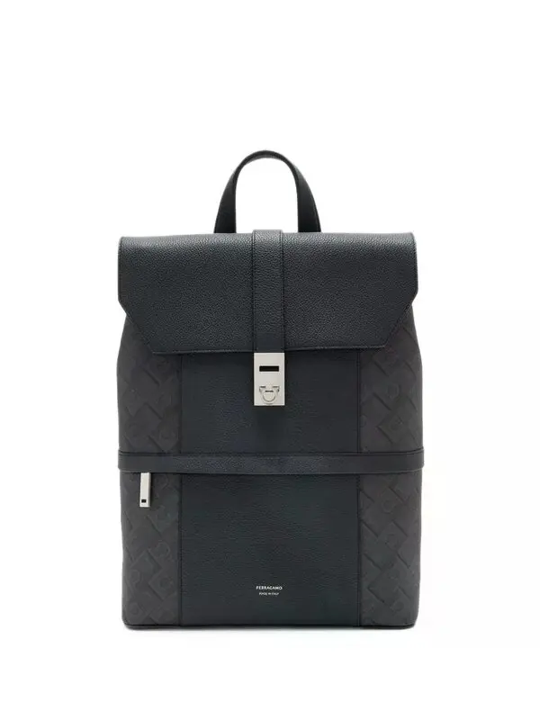 FERRAGAMO Monogram Backpack With Hug Buckle - Black
