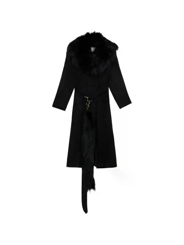 Blumarine Shearling-collar Charm-detail Coat - Black