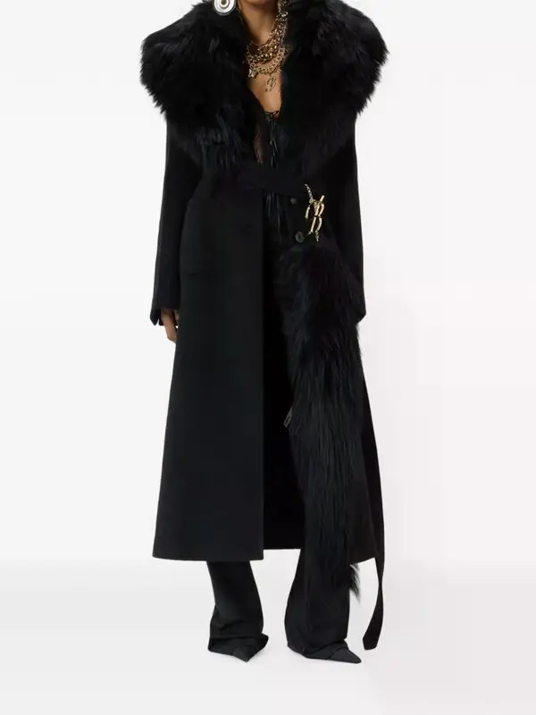 Blumarine Shearling-collar Charm-detail Coat