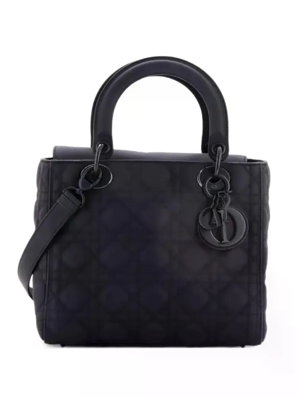 Dior Ultra Matte Lady Bag Cannage Quilt Calfskin Medium Satchel - Black