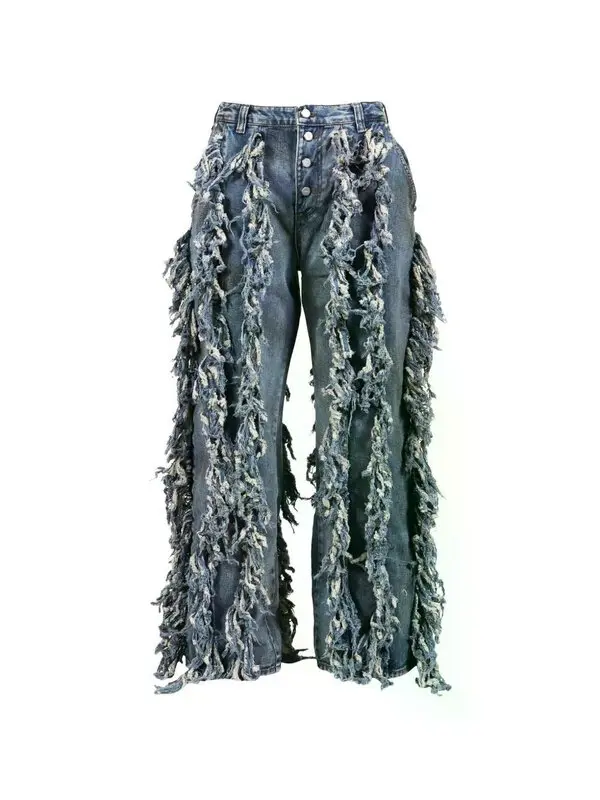 THUG CLUB Angels Oil-wash Frayed Jeans - Blue