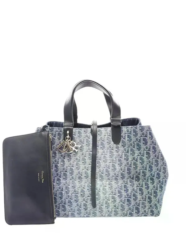 Dior 2000-2026 Large Oblique Denim Toujours Tote Bag - Blue