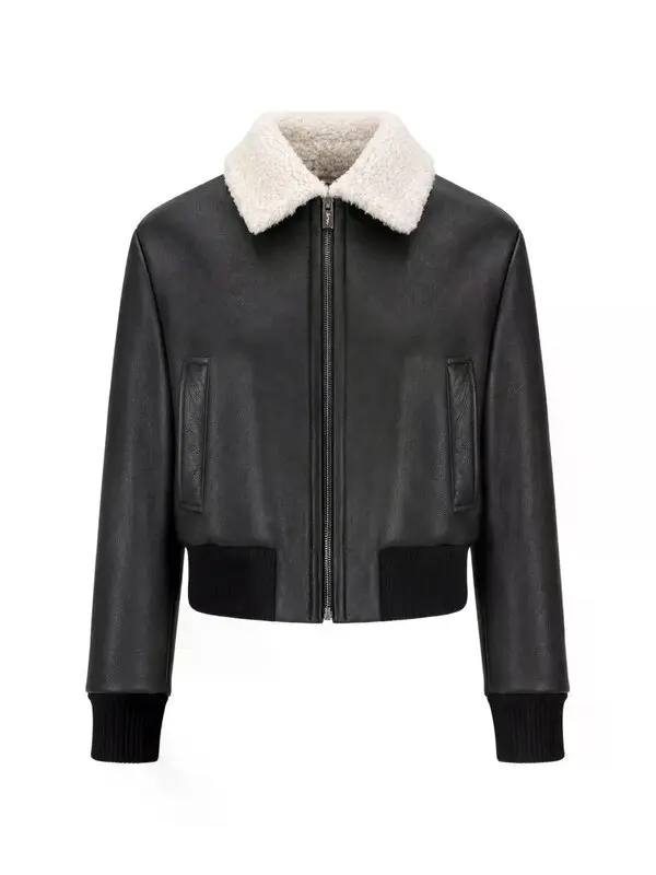 LA ROSE Shearling-collar Leather Jacket - Black
