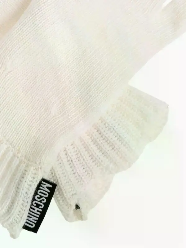 Moschino Patch Ribbed Cuff Knitted Gloves - White