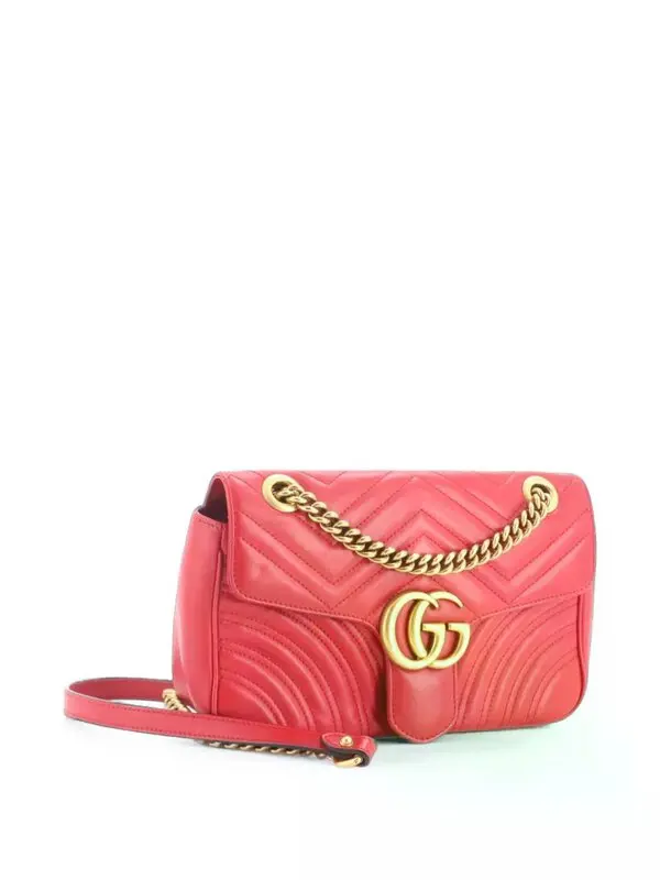 Gucci Gg Marmont Flap Bag Matelasse Leather Small Crossbody Bag - Red