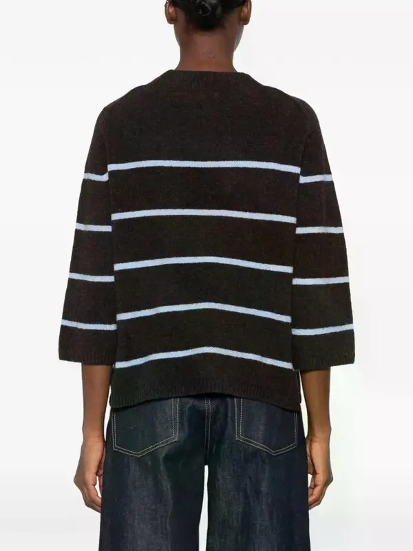 YERSE Horizontal-stripe Three-quarter-sleeve Sweater