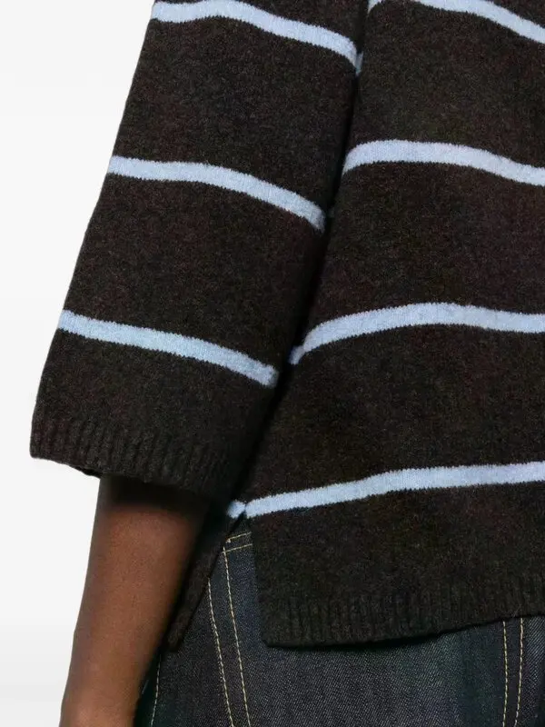 YERSE Horizontal-stripe Three-quarter-sleeve Sweater