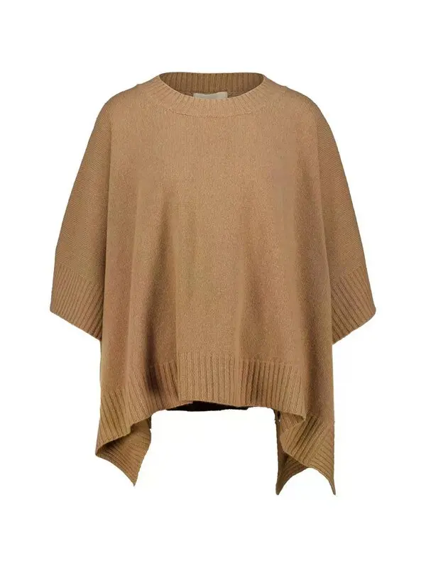 120% Lino Ribbed-knit Poncho - Brown