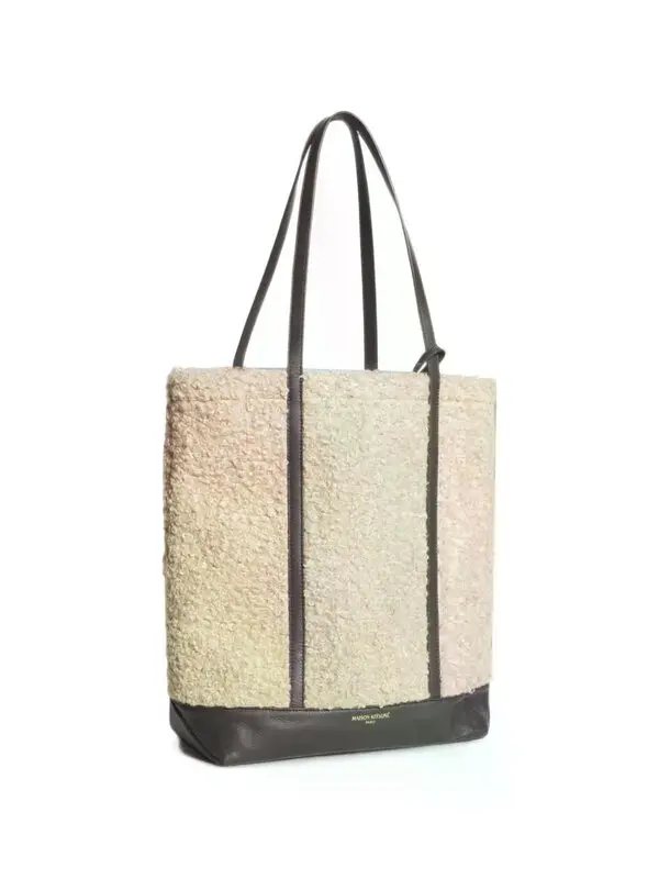 Maison Kitsuné Fleece Leather-trim Tote Bag - Neutrals