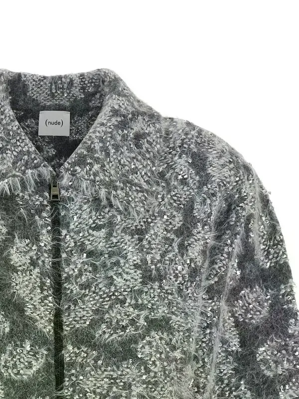 NUDE Jacquard-knit Zip-up Cardigan - Grey