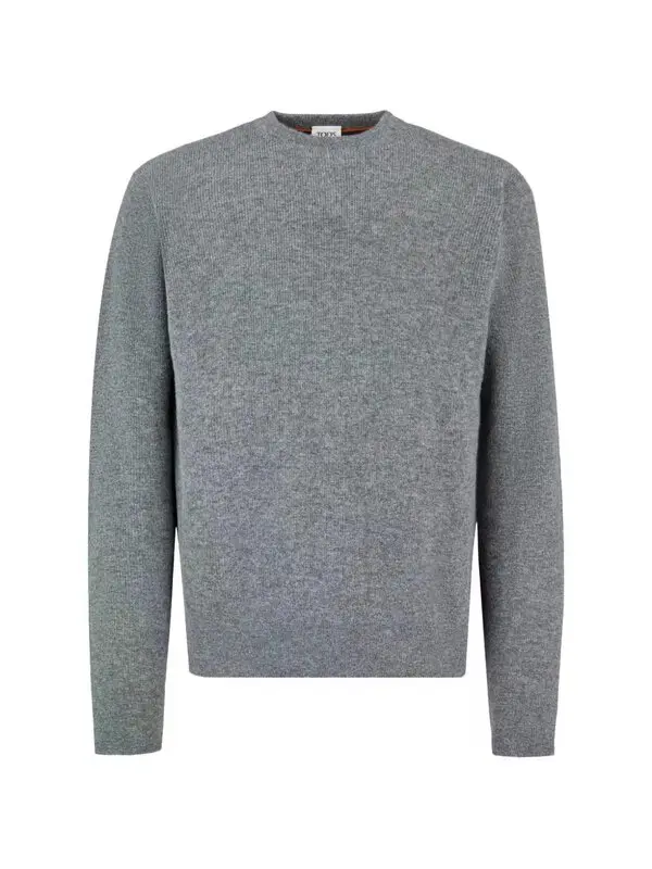 TOD'S Crew Neck Sweater With Suede Details - Grey
