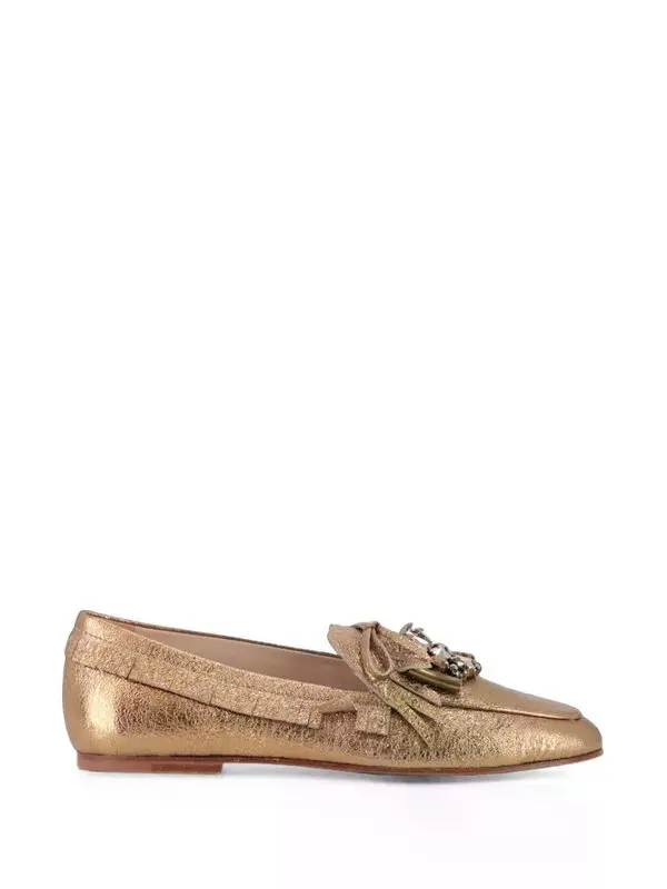 TOD'S Embellished Fringed Loafers - Gold
