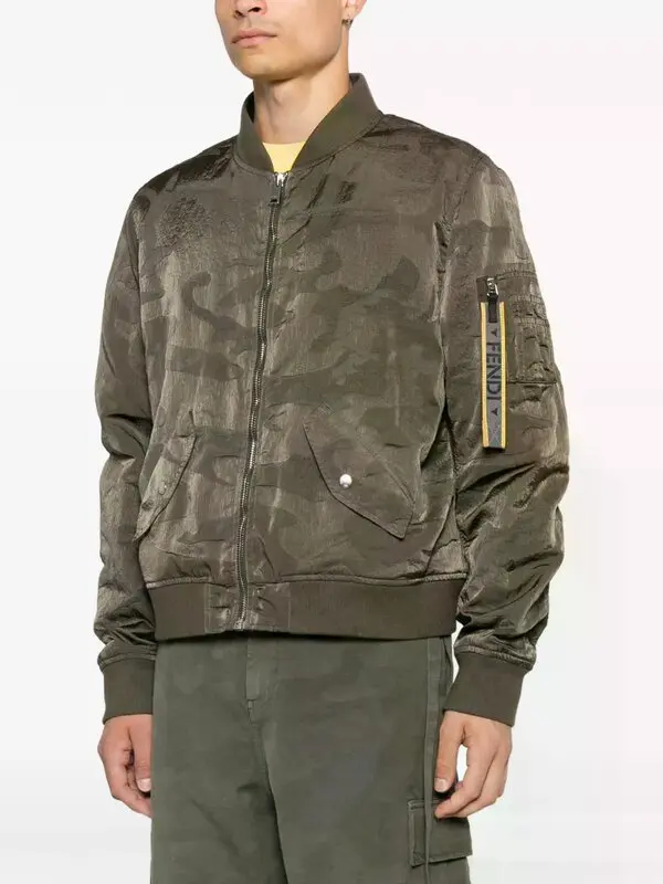 Fendi Camouflage Jacquard Bomber Jacket - Green