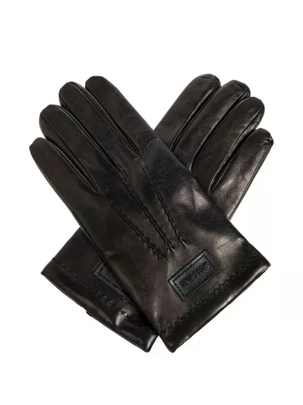 Moschino Patch Leather Gloves - Black