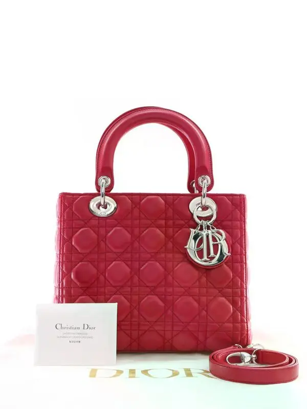 Dior 2012 Medium Lambskin Cannage Lady Satchel - Red