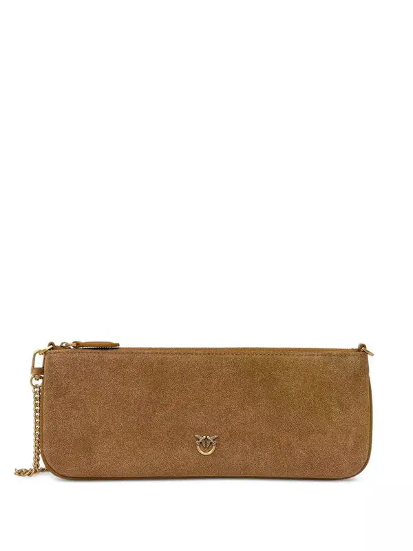 Pinko Love Birds-hardware Suede Clutch Bag - Brown