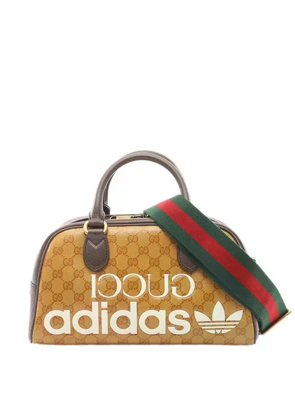 Gucci 2016-2026 Adidas Mini Gg Crystal Logo Web Duffle Bag Satchel - Neutrals