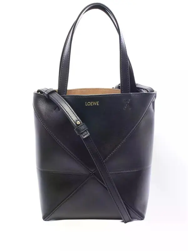 Loewe 2015-2026 Mini Calfskin Puzzle Fold Tote Satchel - Black