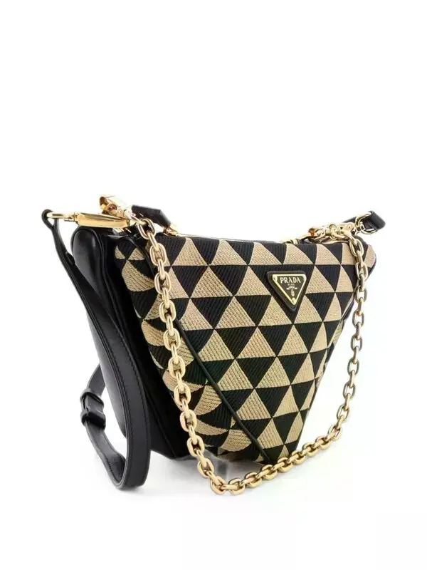 Prada Double Symbole Triangle Bag Leather And Jacquard Mini Shoulder Bag - Black