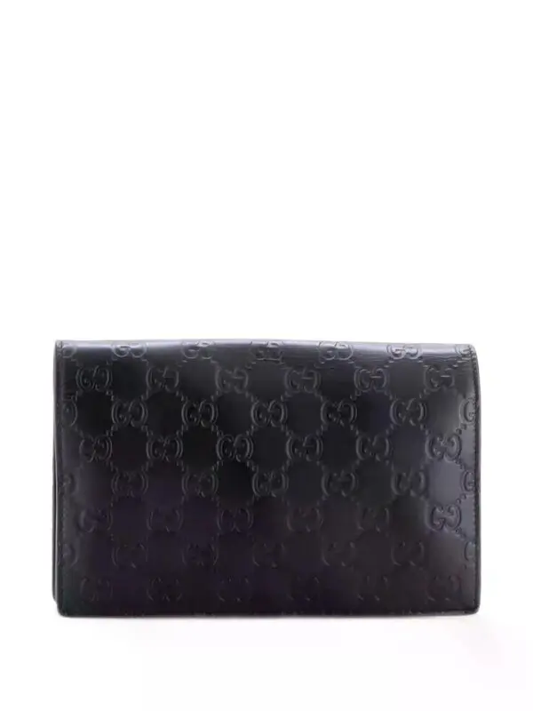 Gucci Signature Wallet On Chain Guccissima Leather Clutch Bag - Black