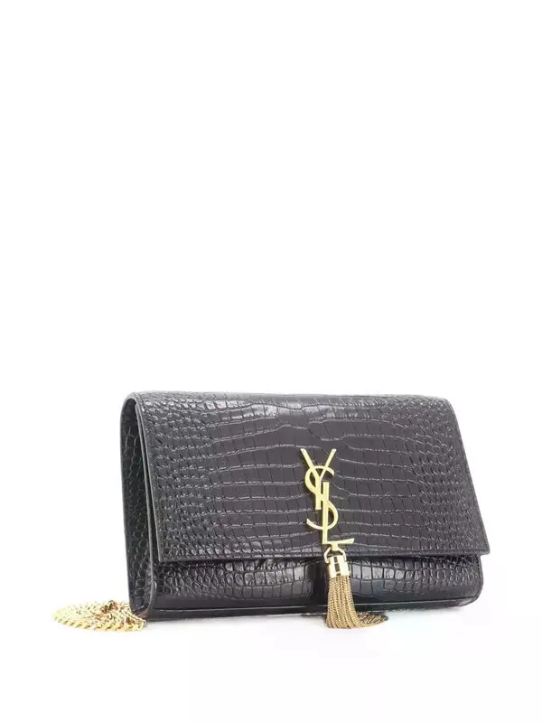 Saint Laurent Classic Monogram Tassel Crocodile Embossed Leather Medium Crossbody Bag