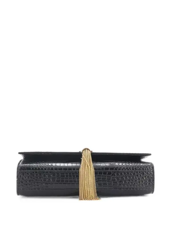 Saint Laurent Classic Monogram Tassel Crocodile Embossed Leather Medium Crossbody Bag
