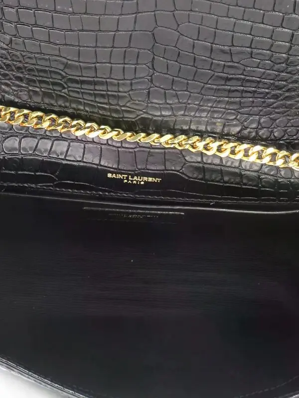Saint Laurent Classic Monogram Tassel Crocodile Embossed Leather Medium Crossbody Bag