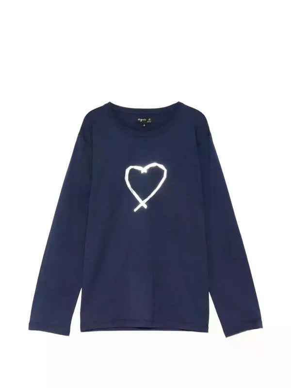 AGNES B. Heart Print Long Sleeve T-shirt - Blue