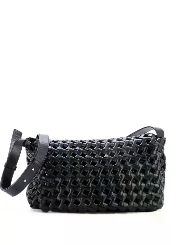 Bottega Veneta Window Flap Bag Knotted Intrecciato Leather Crossbody Bag - Black
