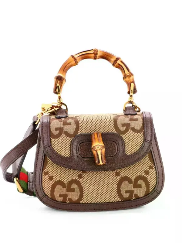 Gucci Bamboo 1947 Top Handle Bag Jumbo Gg Canvas Mini Crossbody Bag - Brown