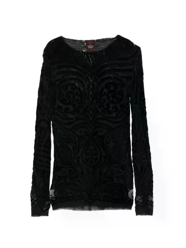 JEAN PAUL GAULTIER Velvet-effect Mesh Long Sleeve Top - Black
